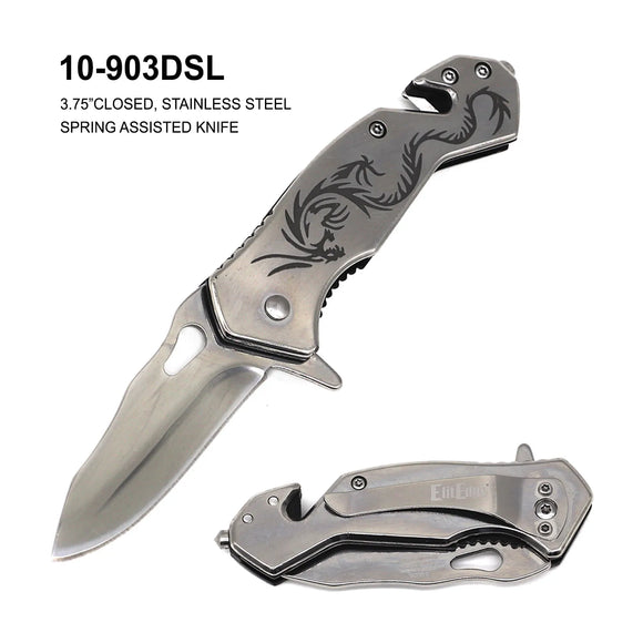 ElitEdge Spring Assist Rescue Knife Stainless-Steel Blade/Stainless-St ...