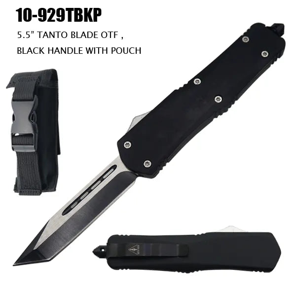 Automatic OTF Knife w/Sheath 2 Tone Tanto Stainless-Steel Blade/Black ...