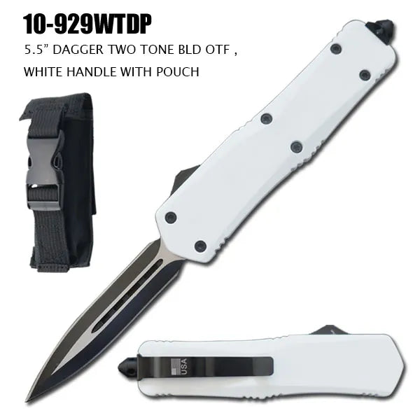 Automatic OTF Knife w/Sheath 2 Tone Dagger Stainless-Steel Blade/White ...