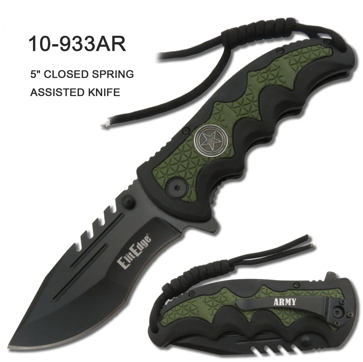 EliteEdge Army Spring Assist Tactical Knife Black Stainless-Steel Blad ...