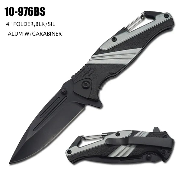 Spring Assist Knife Black SS Blade/Black & Silver Handle w/Carabiner S ...