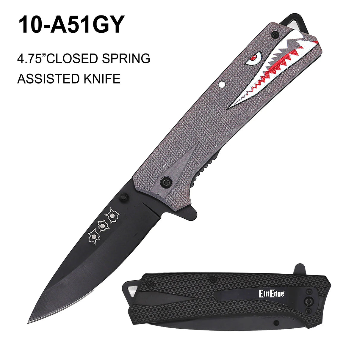 ElitEdge Spring Assisted Folding Knife Black Stainless-Steel Blade/Gra ...