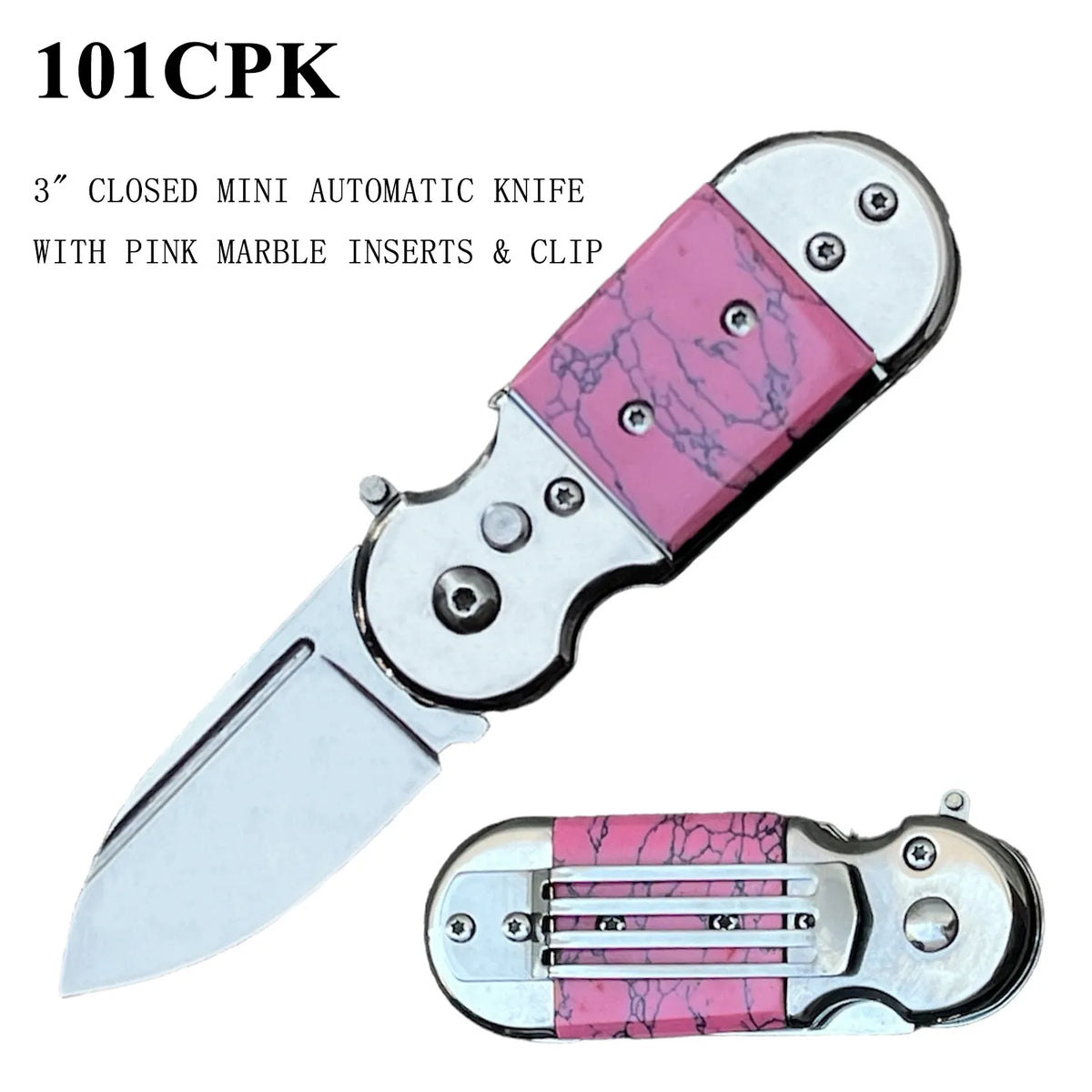 Mini Automatic Knife with Safety Lock Stainless-Steel Blade/SS Pink Fa ...