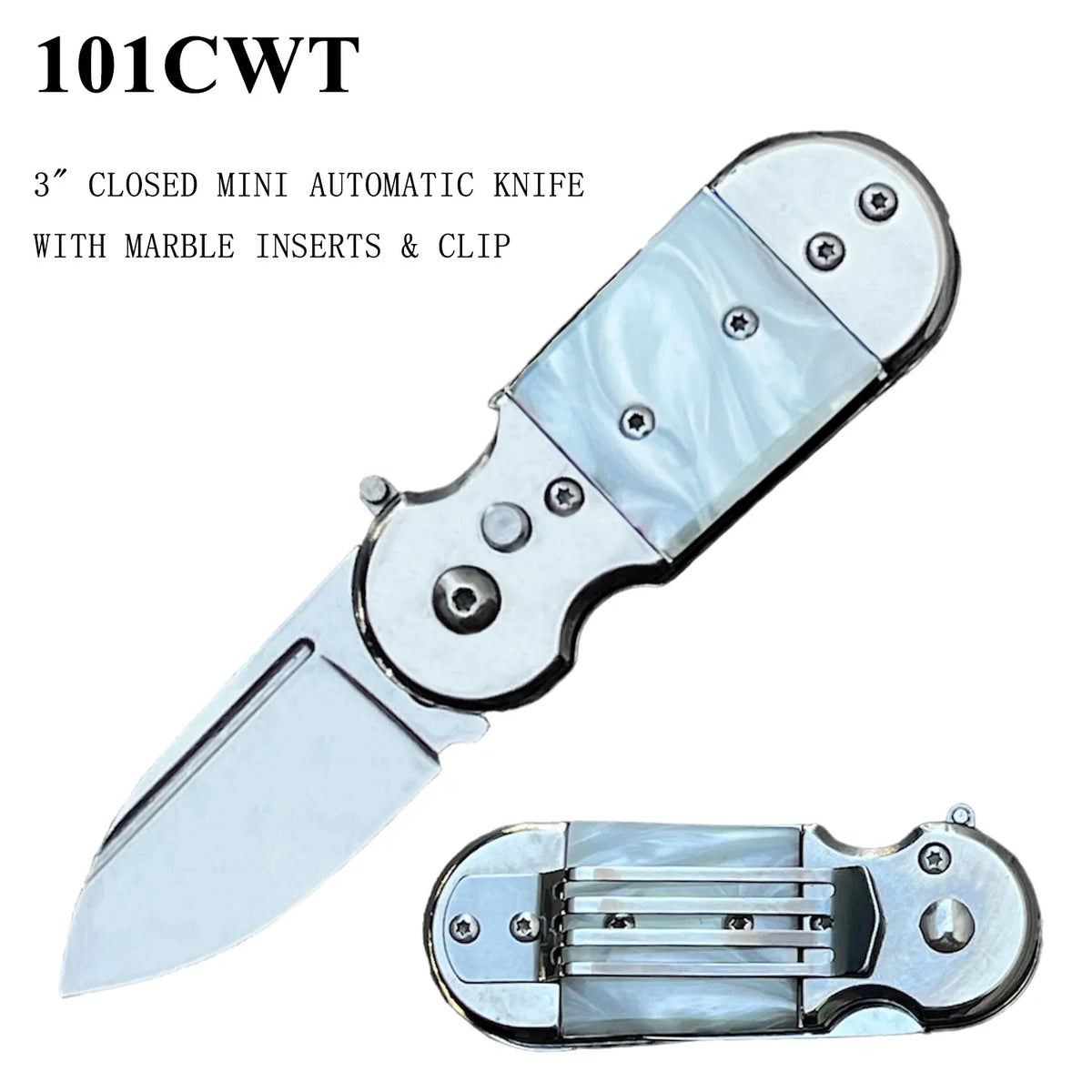 Mini Automatic Knife with Safety Lock Stainless-Steel Blade/SS White F ...