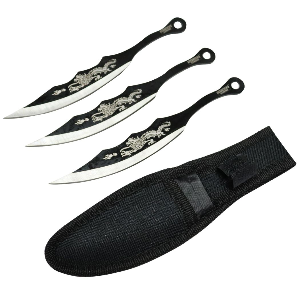 Defender Xtreme 3 Piece Throwing Knife Set w/Sheath 7" Overall Black ...