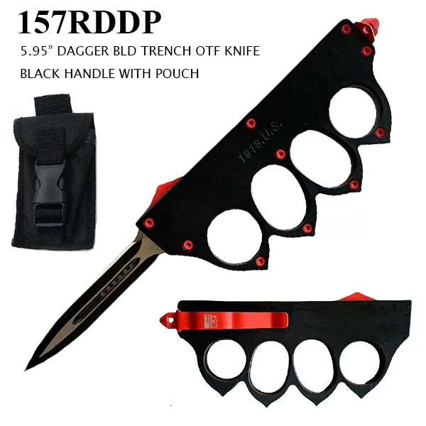 Automatic OTF Knuckle (Trench) Knife w/Sheath Black Stainless-Steel Da ...