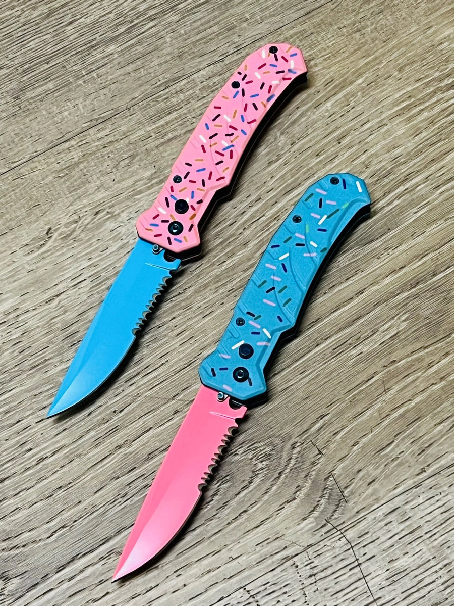 Armed Force Tactical Sprinkles Automatic Knife Blue Half Serr, 420 SS ...