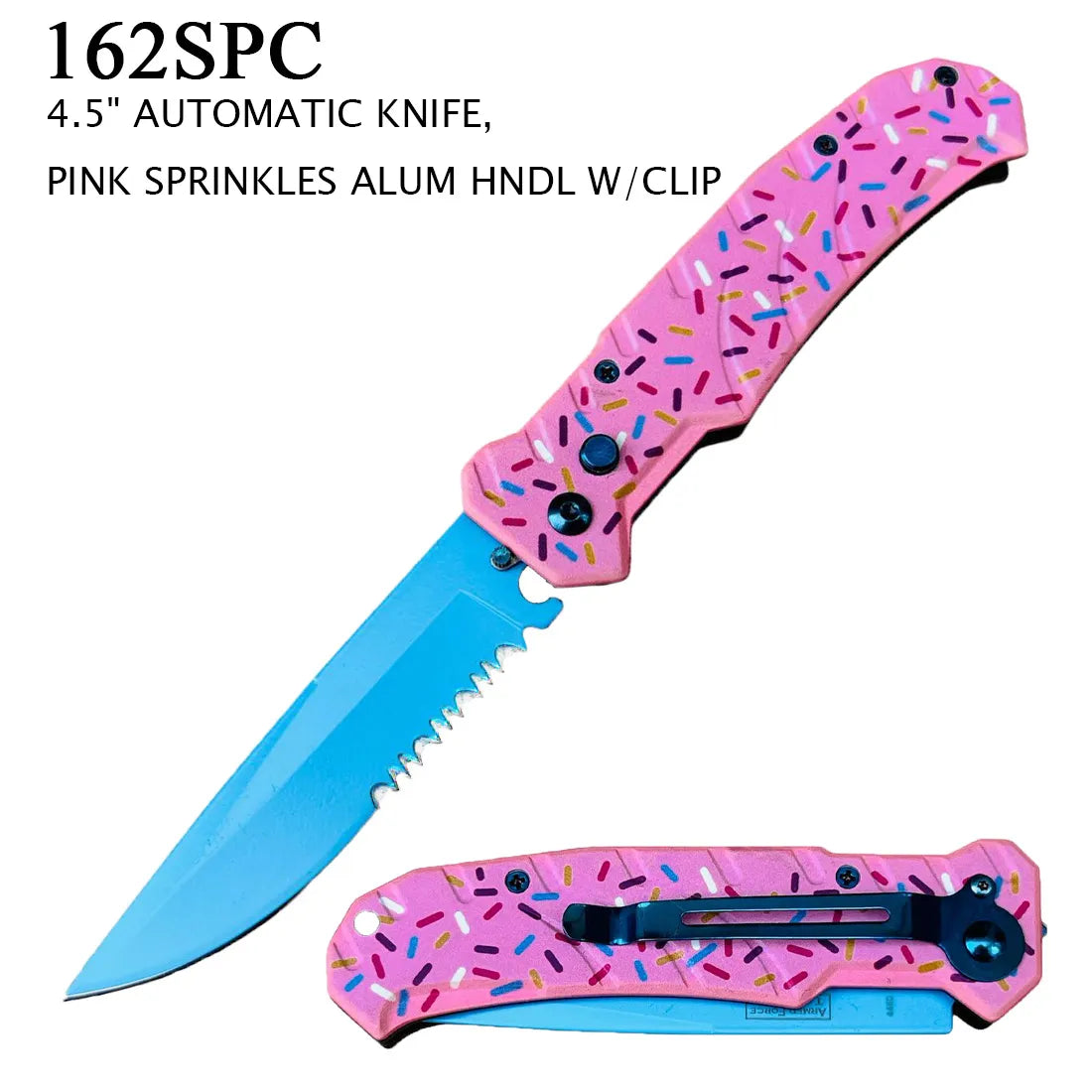 Armed Force Tactical Sprinkles Automatic Knife Blue Half Serr, 420 SS ...
