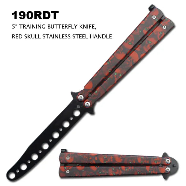 Butterfly Training Knife Stainless-Steel Blade/Red Skull Grafix Handle ...