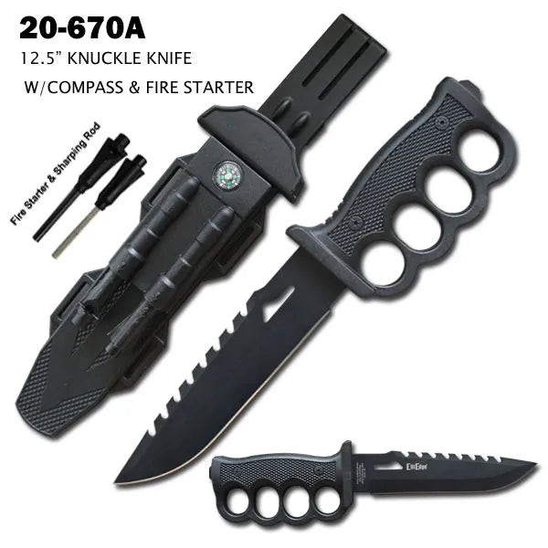 EliteEdge Fixed Blade Knife with Reverse Serrated Blade/Knuckles Handl ...