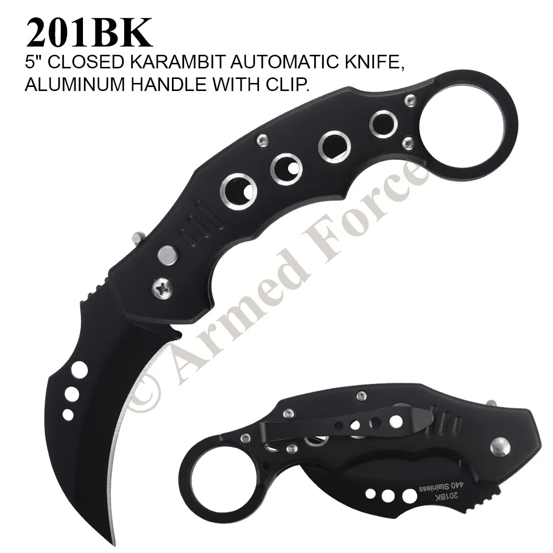 Armed Force Automatic Karambit Knife w/Safety Lock Black 440C Stainles ...