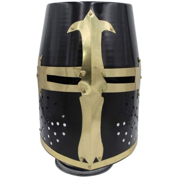 Crusader Helmet Black Wearable Padded 18-Gage Carbon Steel w/Stand SKU ...