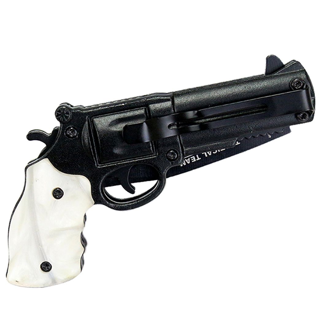 Defender-Xtreme Spring Assist Gun Knife Black Steel Blade/Faux Pearl H ...