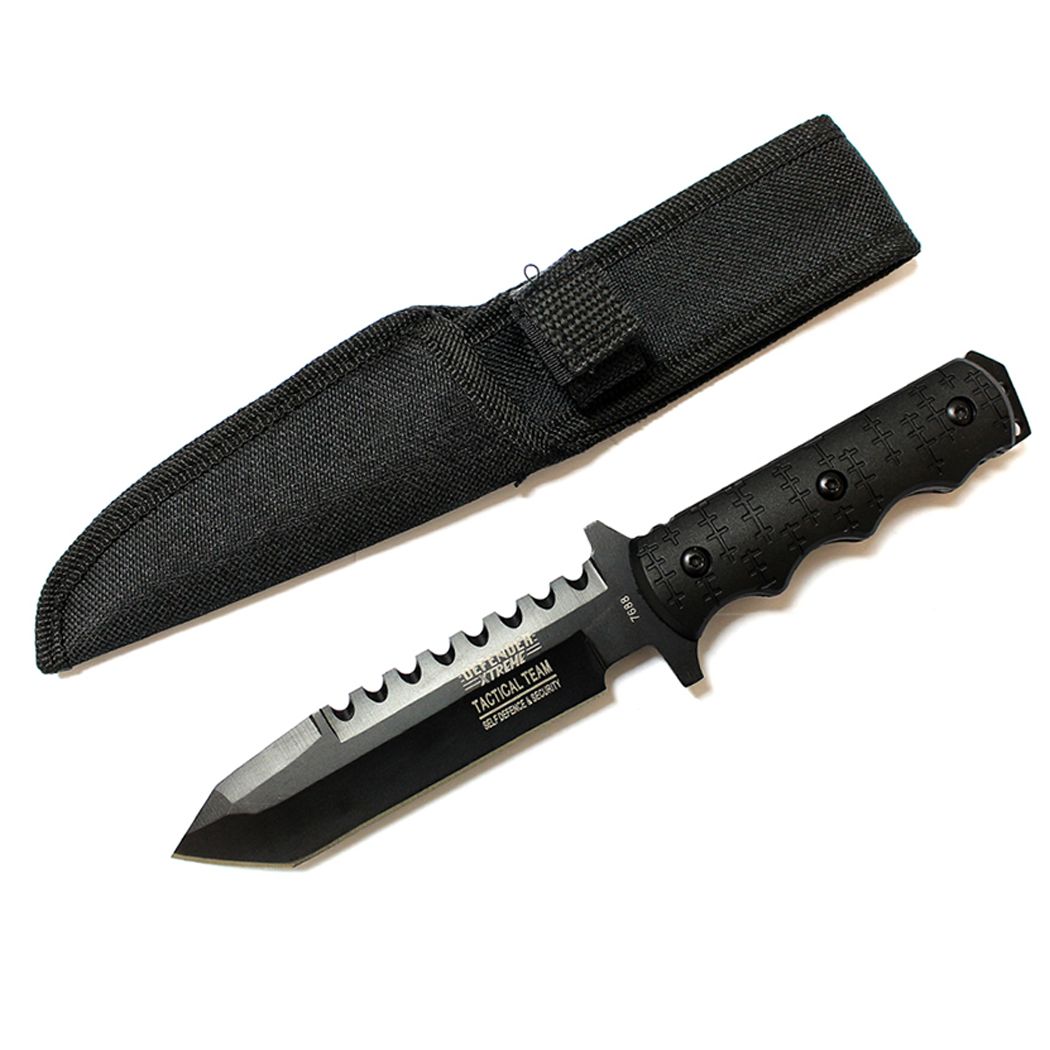 Defender Xtreme Tactical Team All Black Serrated Blade Hunting Knife w ...