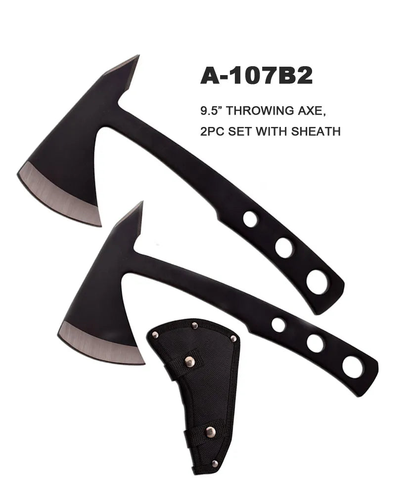 9.5" Two Piece Tactical Throwing Axe Set w/Sheath Black Stainless-Stee ...