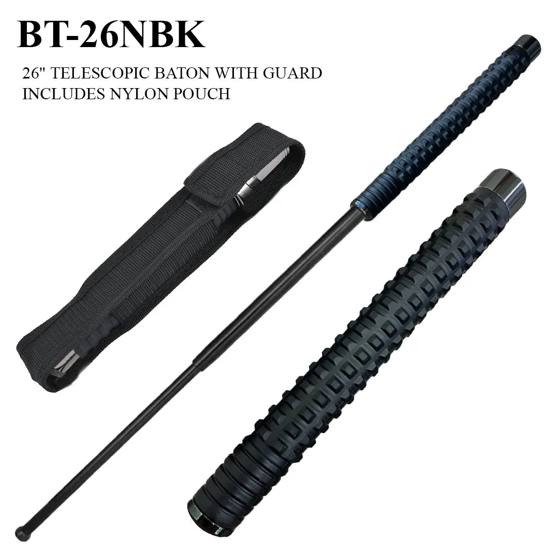 26" Expandable Steel Baton with Rubber Grip & Nylon Pouch SKU BT-26NBK ...