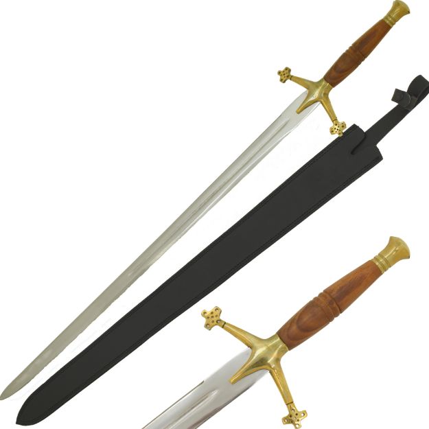 Medieval Warrior Claymore Sword w/Leather Sheath 440 Stainless-Steel B ...
