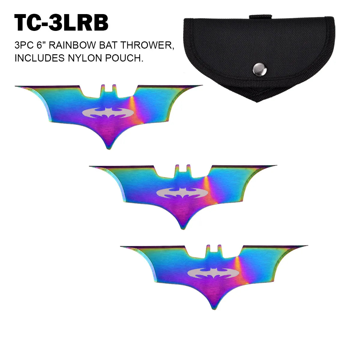 6" 3 Piece Rainbow Bat Throwing Blades w/Sheath SKU TC-3LRB ...