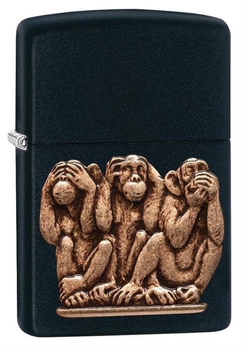 Three Monkeys - Black Matte - Zippo - 29409 – Highlander Knives and Swords