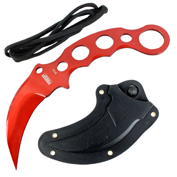 Defender-Xtreme Full Tang Tactical Combat Karambit Knife w/Sheath Red ...