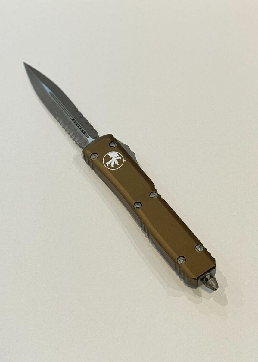 Microtech Ultratech OTF Auto Knife Premium SS Serr. Blade/Tan Alum. Ha ...