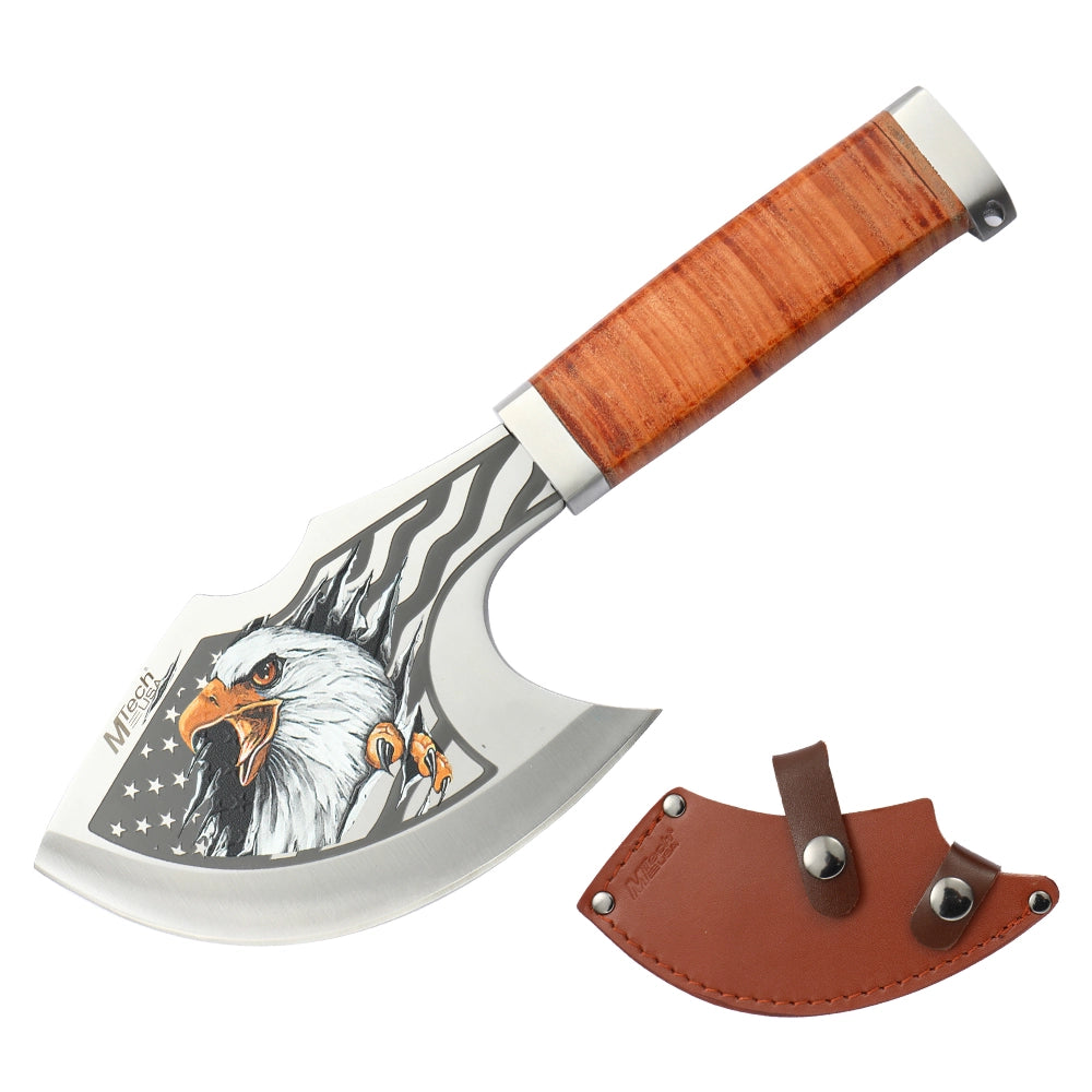 MTech USA Full Tang Axe w/Leather Sheath U.S. Flag/Eagle Embossed 3Cr1 ...