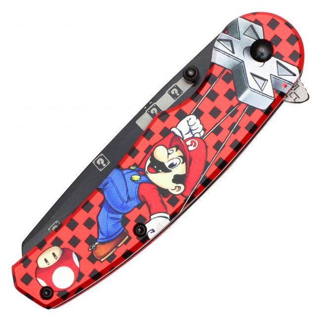 Mario Spring Assist Folding Knife Black Graphic Steel Blade/Red Mario ...