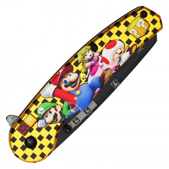 Mario Spring Assist Folding Knife Black Graphic Steel Blade/Gold Mario ...
