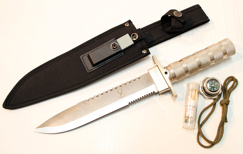 Heavy-Duty Survival Knife w/Sheath and Fire Starter 14" Overall Silver ...